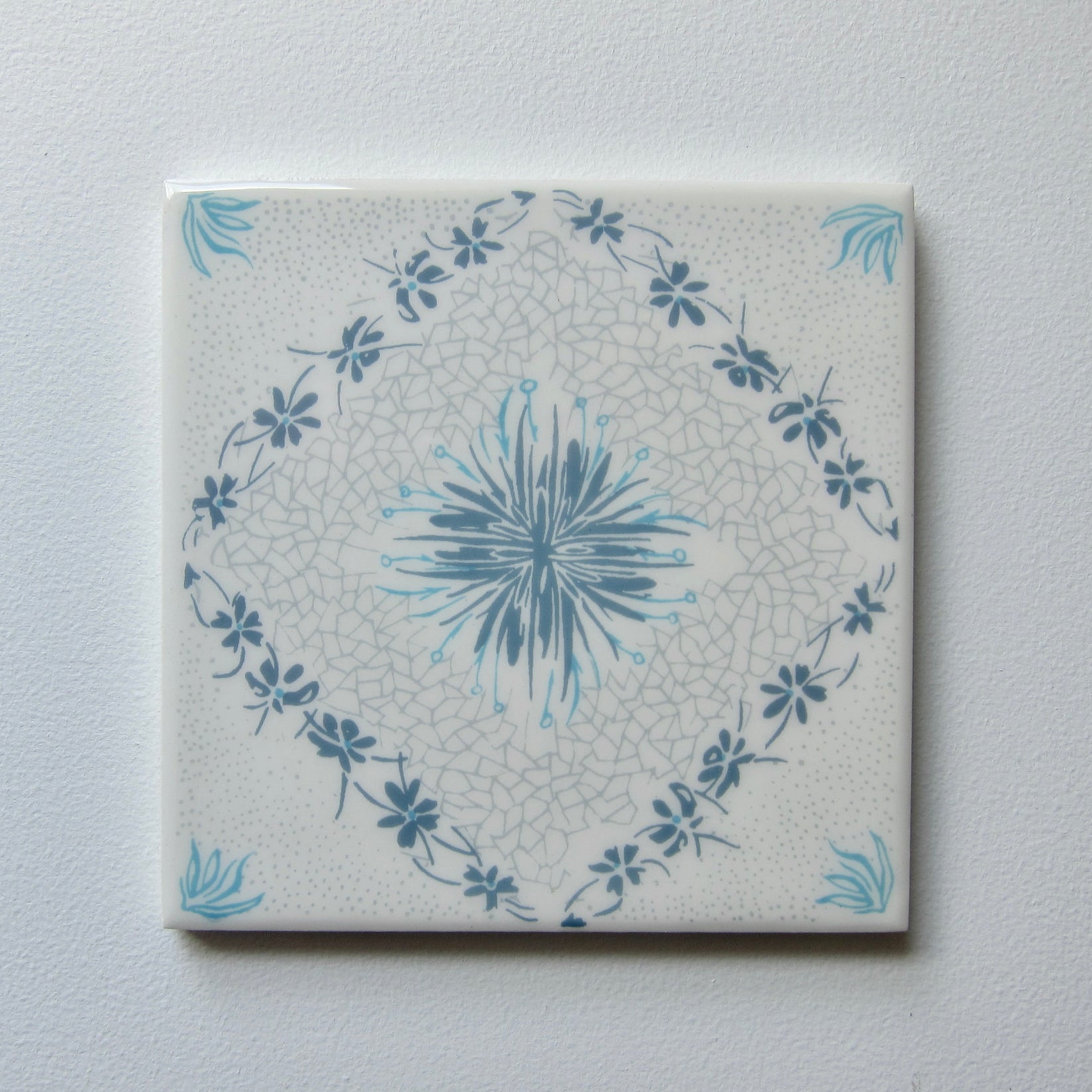 Vintage Mid 20th Century Blue Italian Porcelain Wall Tile, 20 Sq Ft Av ...