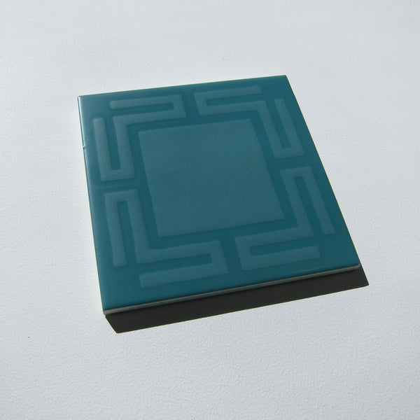 Vintage Italian Blue & Green Greek Key Floor Tile, 12.25 Sq Ft Lot - 4 ...